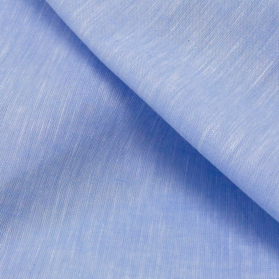Light Blue Linen Short Sleeve Button Up Collared Shirt | Slim Fit ...