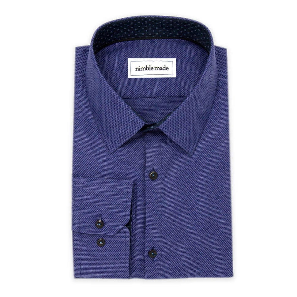 Dark Deep Blue Textured Dress Shirt | The Azure Slim Fit - Nimble Made