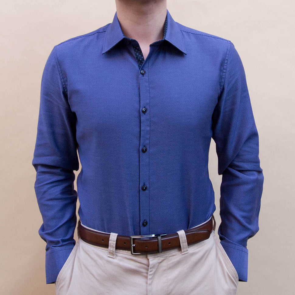 Dark Deep Blue Textured Dress Shirt | The Azure Slim Fit - Nimble Made
