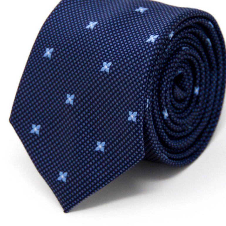 Navy Floral Tie | Men's Slim Blue Pattern Necktie - Nimble Made