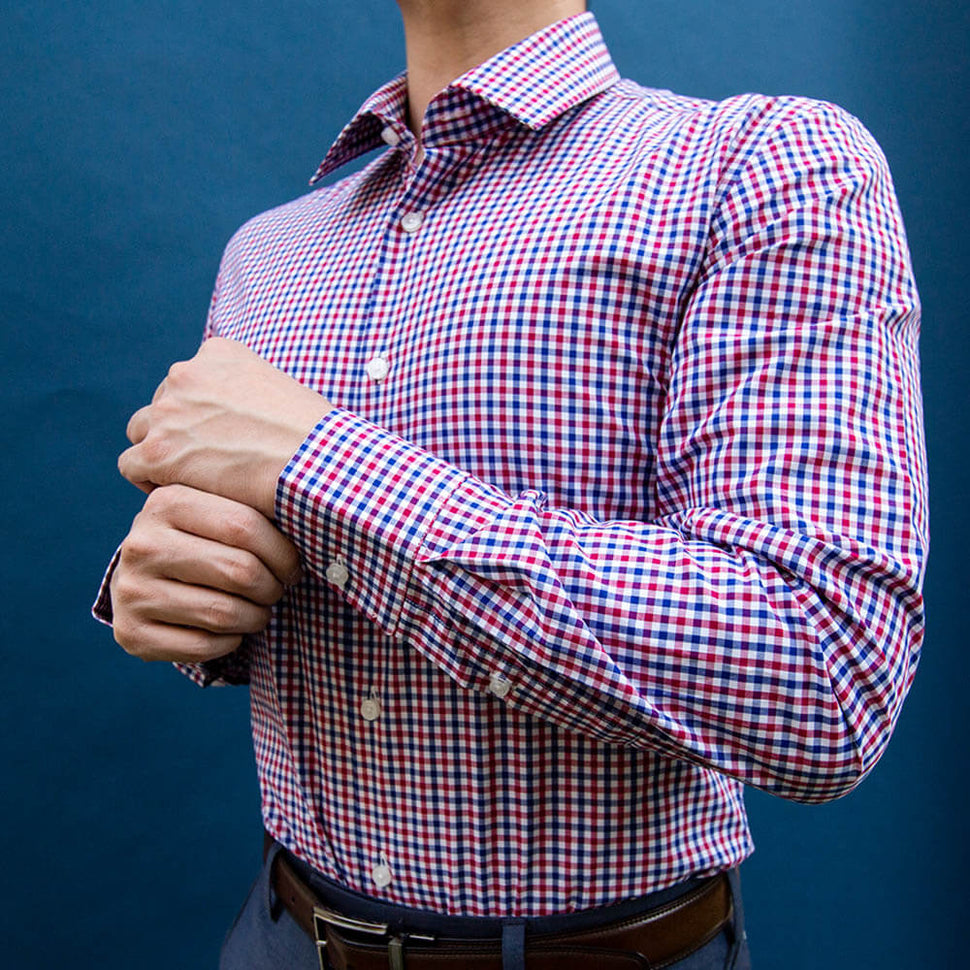 Blue & Red Check Button Up Dress Shirt | The Kang - Slim Fit – Nimble Made